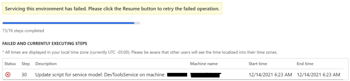Update script for service model: DevToolsService on machine #### failed ...
